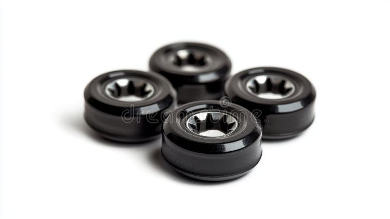 A Set of Four Sleek Black Wheels Designed for Precision. these Wheels ...