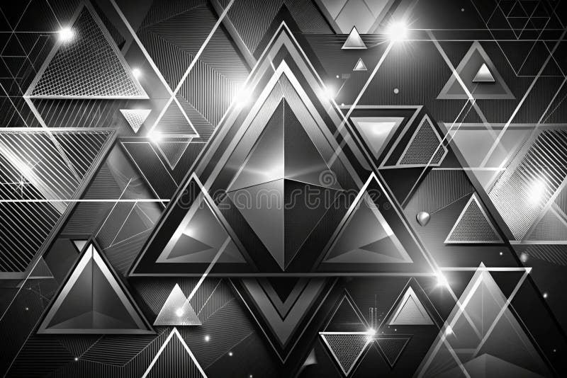 Black White Abstract Background. Geometric Shape. Lines, Triangles. 3d ...