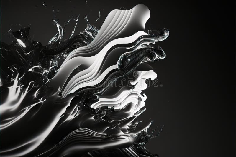 A Black and White Abstract Background with a Wavy Pattern of Liquid and ...
