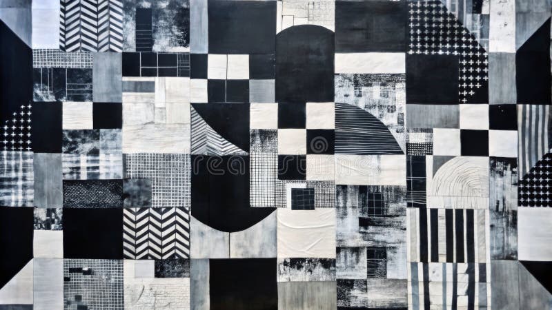 Black and White Abstract Collage Geometric Patchwork in Monochrome ...