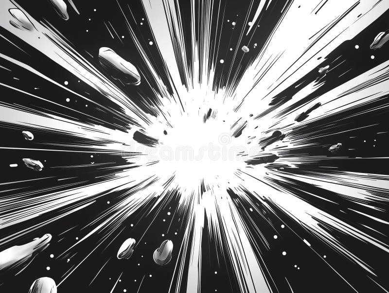 Black and White Abstract Comic Book Illustration Explosion, Burst ...