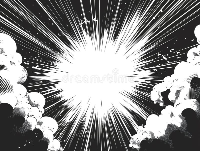 Black and White Abstract Comic Book Illustration Explosion, Burst ...