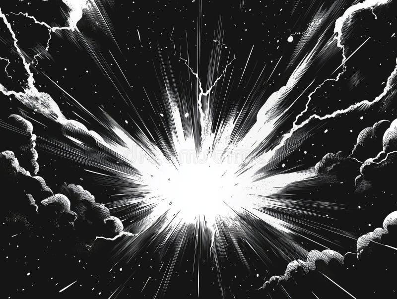 Black and White Abstract Comic Book Illustration Explosion, Burst ...