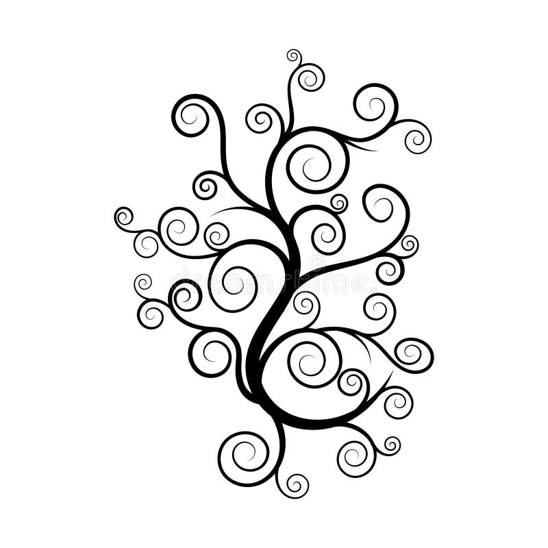 Black and White Abstract Curly Tree Art Stock Vector - Illustration of ...
