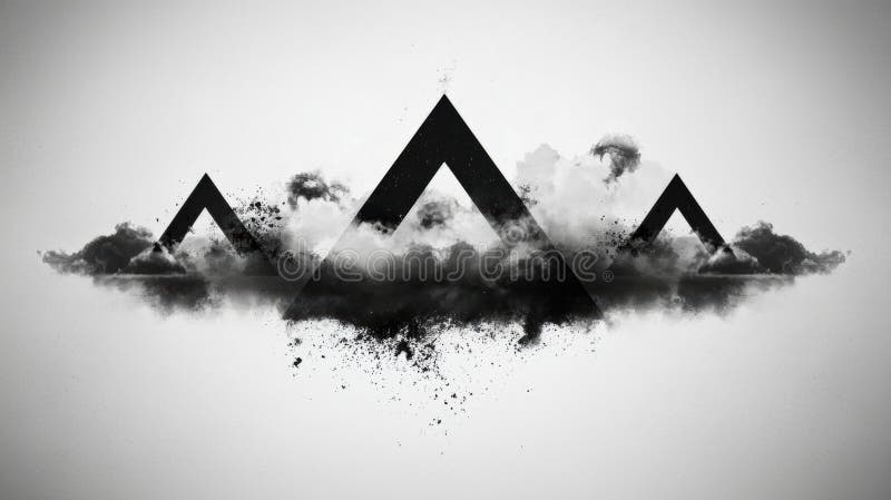 A Black and White Abstract Design Featuring Three Triangles and a Cloud ...