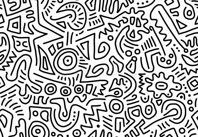 Black and White Abstract Drawing Hand-drawn in Doodles on a White ...