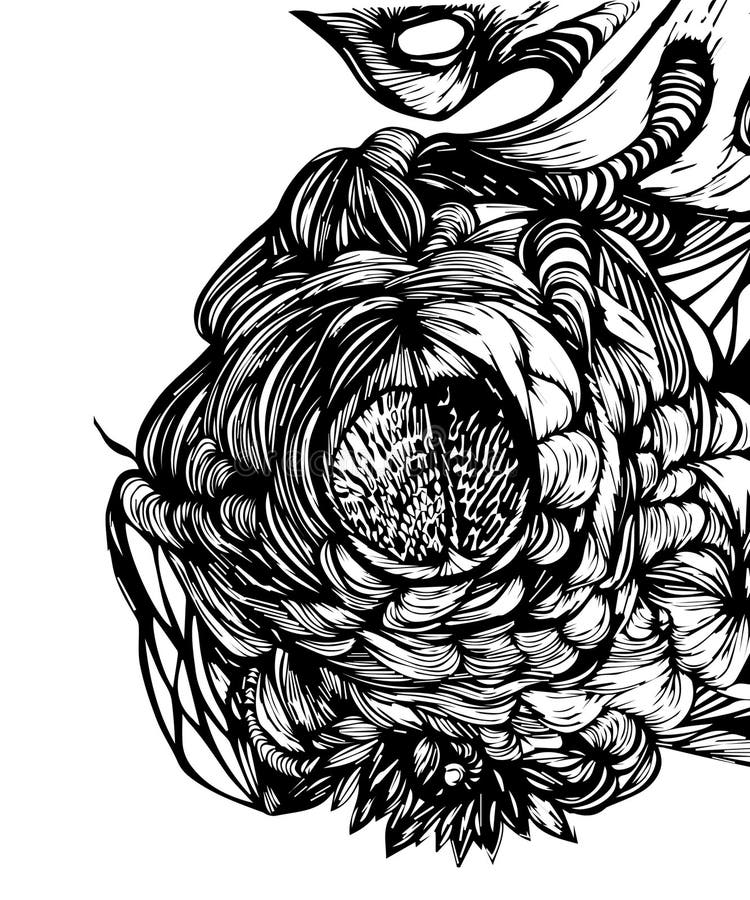 Black and White Abstract Drawing with Lines Intertwining in Patterns ...