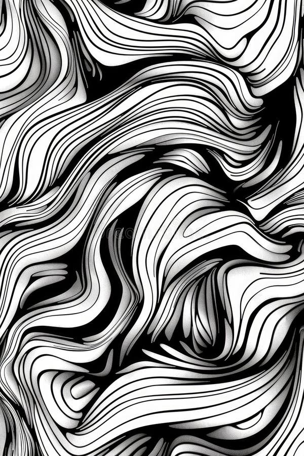 Black and White Abstract Drawing of Wavy Lines. Suitable for Graphic ...