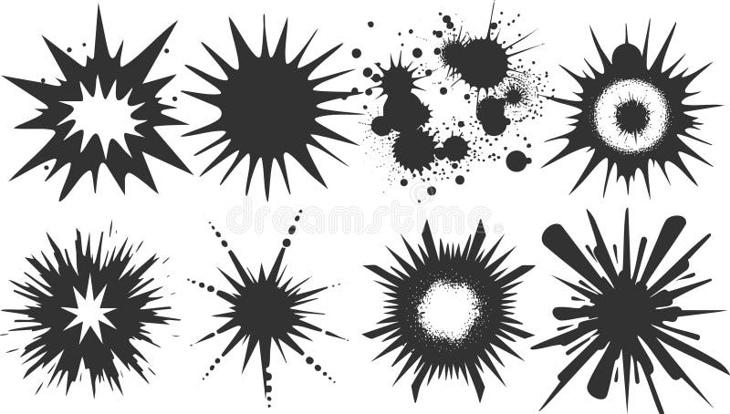 Black and White Abstract Explosion and Burst Shapes for Graphic Design ...