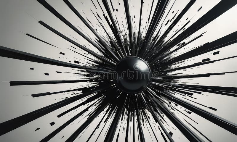 Black and White Abstract Featuring Large Black Circle with Radiating ...