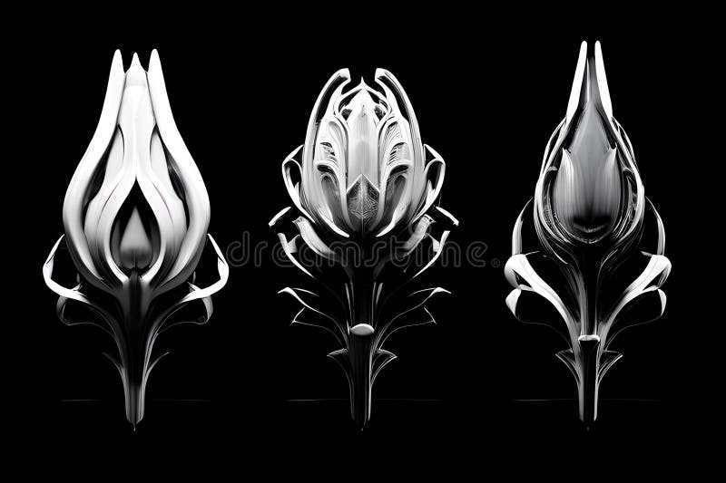 Black and White Abstract Flower Bud Shapes Set. this is Generated by Ai ...