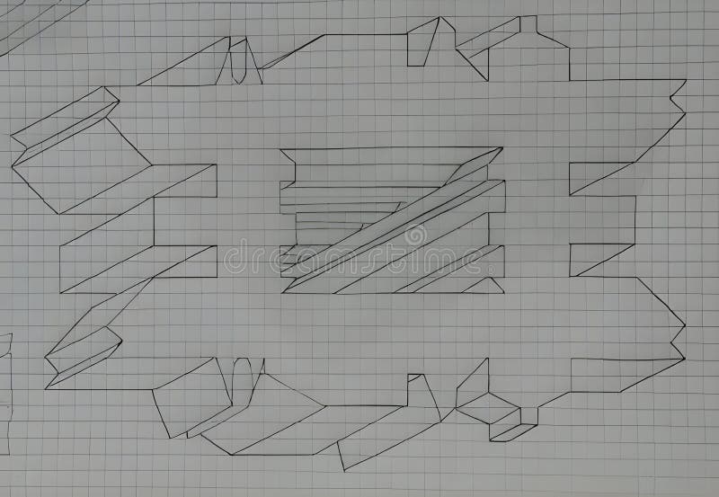 Abstract Geometric Line Drawing on Grid Stock Illustration ...