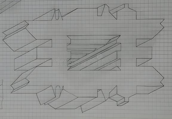 Abstract Geometric Line Drawing on Grid Stock Illustration ...