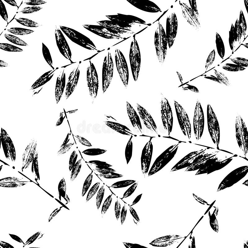 Black and White Abstract Leaves Silhouette Seamless Pattern Stock ...