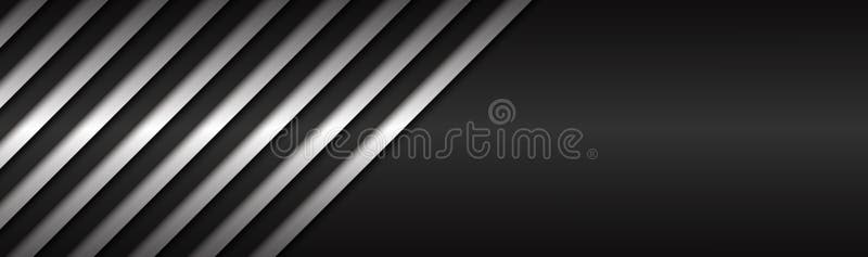Black and White Abstract Metallic Vector Header with Slanting Lines ...