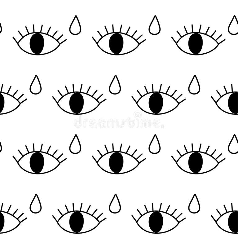 Black and White Abstract Pattern with Open Crying Eyes. Stock Vector ...