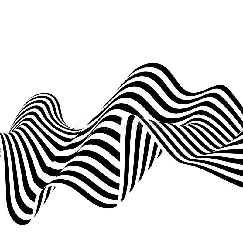 Black on White Abstract Perspective Line Wave Stripes with 3d ...
