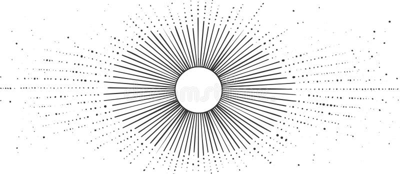 Black and White Abstract Sunburst Pattern with Radial Lines and Dots ...