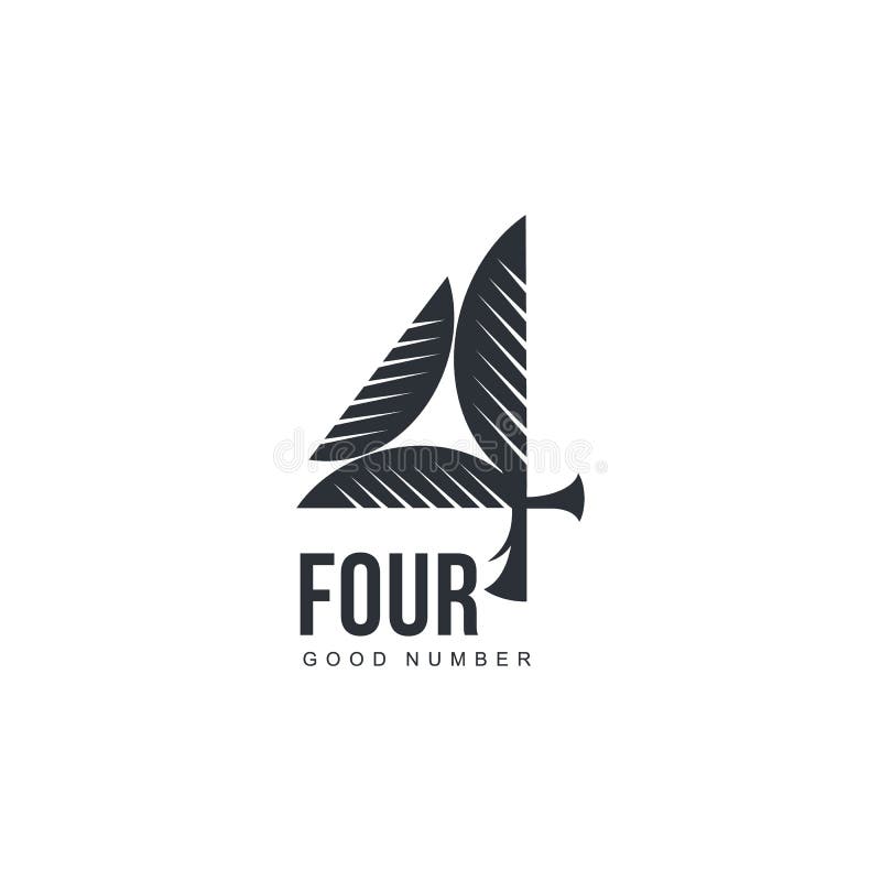 Black and White Abstract Three Dimensional Number Four Logo Template ...