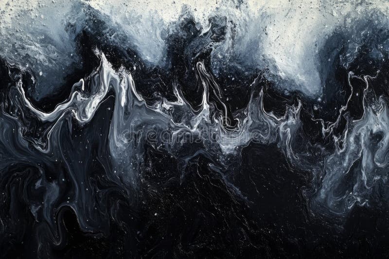 Black and White Acrylic Paints Mixing Together Creating Unique Patterns ...