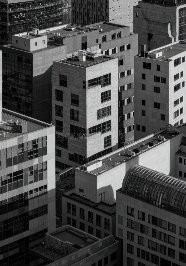 Black and White Aerial Cityscape of Densely Packed Buildings Stock ...