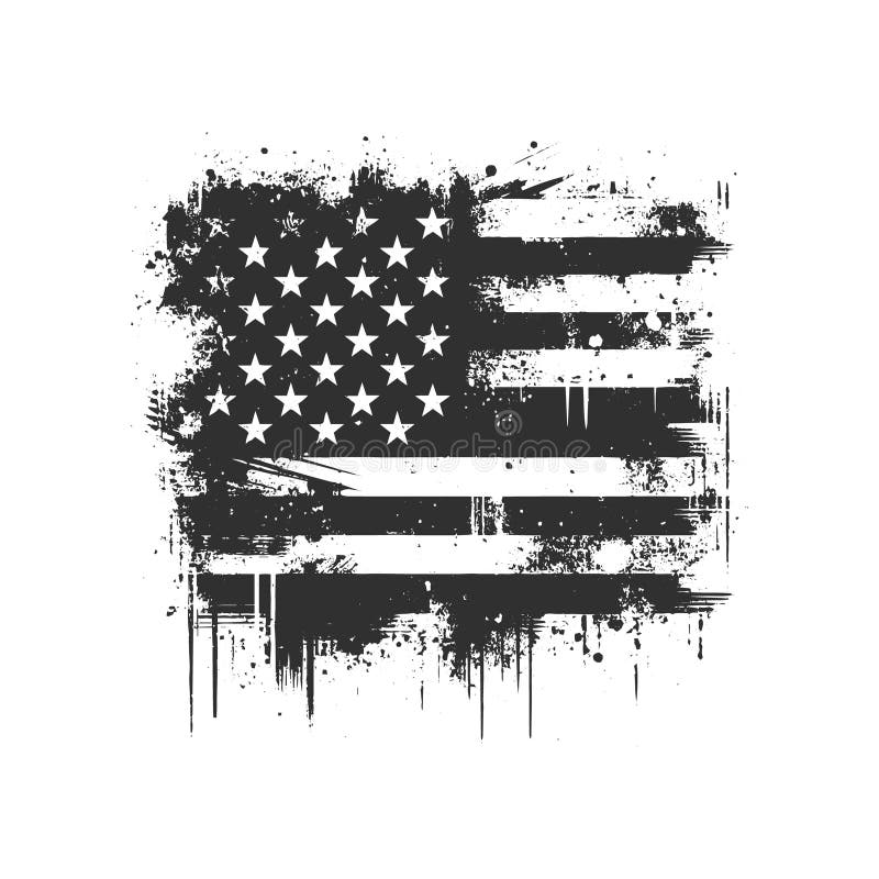 Black and White American Flag with Distressed Grunge Texture. Stock ...