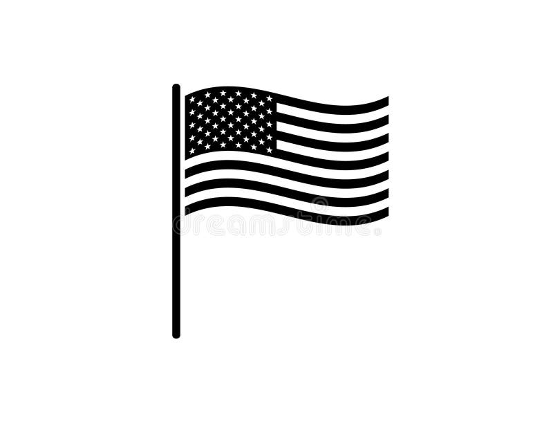 Black and White American Flag Icon with Stars and Stripes Stock ...