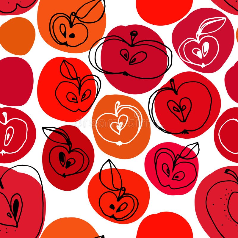 Black and White Apples Seamless Pattern with Color Spots Stock Vector ...