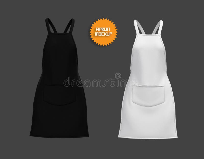 Black and White Aprons Mockup in Front View Stock Illustration ...