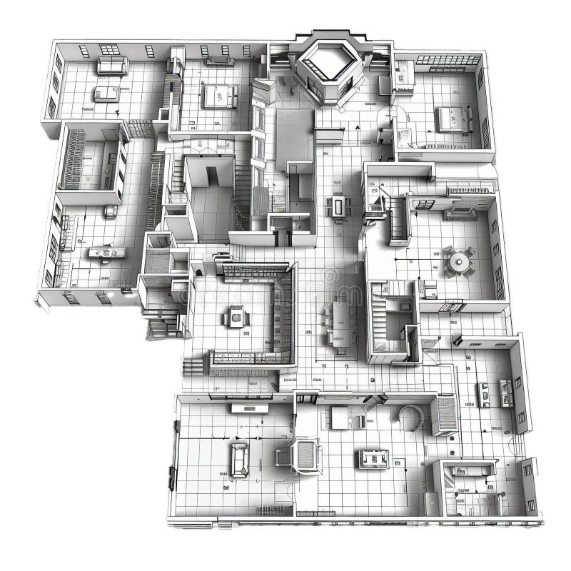 Architectural Floor Plan Drawing Depicting Modern House Interior Layout ...