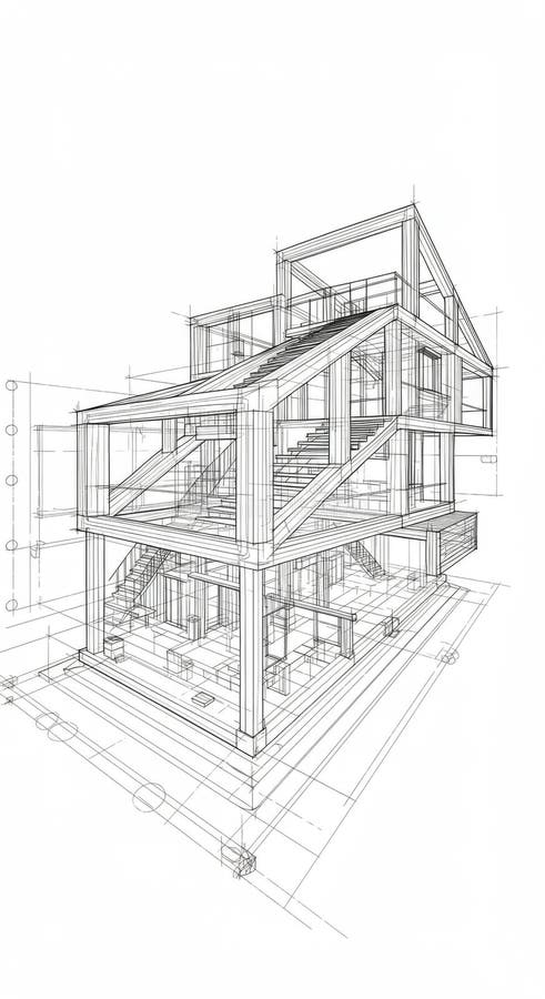 Black and White Architectural Sketch of a Building Stock Illustration ...