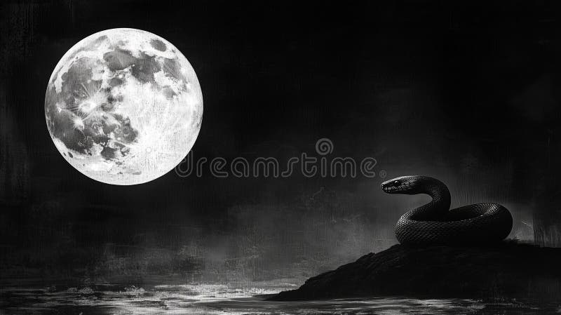 Black and White Art Illustration, Snake Sitting on the Ground while ...