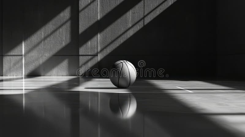 Black and White Artistic Photograph of a Basketball Sitting on a Floor ...