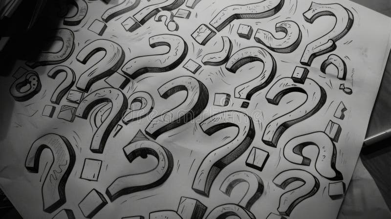 Monochrome Hand-Drawn Question Marks on Paper Stock Illustration ...