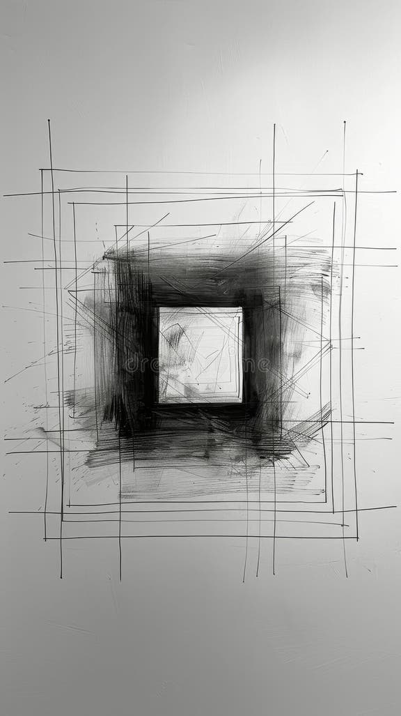 Abstract Black and White Tunnel Perspective Drawing on a Grey ...