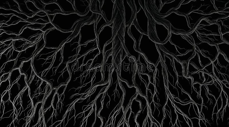 Intricate Black and White Roots Design on Black Background. AI ...