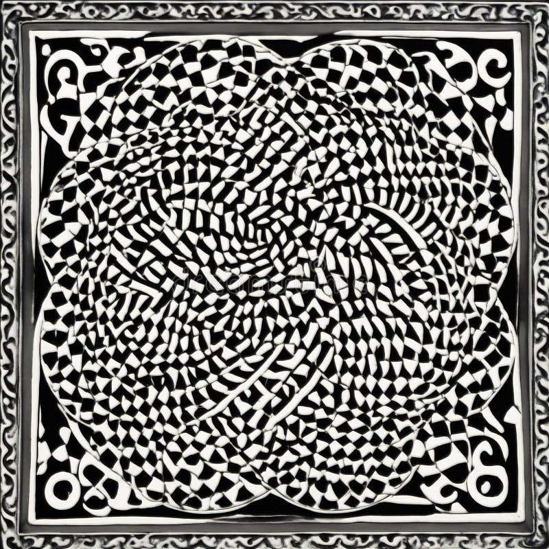 Black and White Background a Turkish Spiral Decorative Tile Plate ...