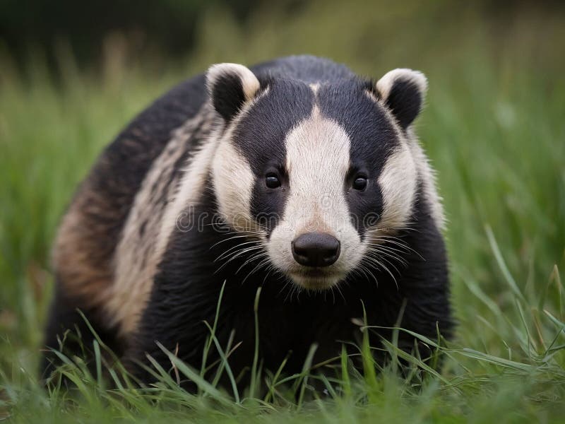 A Badger in the Grass stock image. Image of stand, green - 336869143