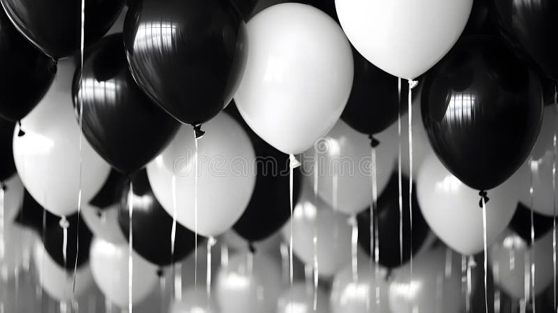 Black and White Balloons with Strings Hanging Down Stock Illustration ...