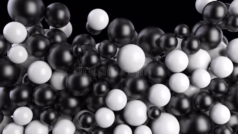 Black and White Balls Fall into a Pool or Screen on a Black Background ...