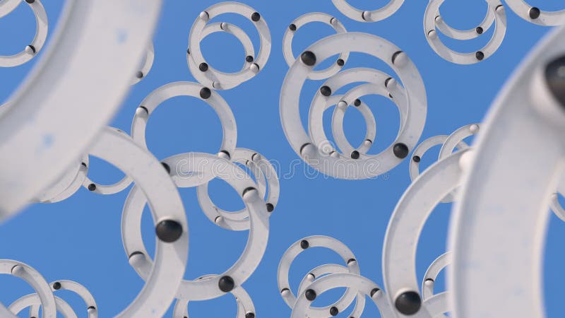 Black and White Balls Rolling, Circle Track. Blue Background. Abstract ...