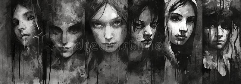 A Black and White Banner of Multiple Women with Negative or Blank Looks ...