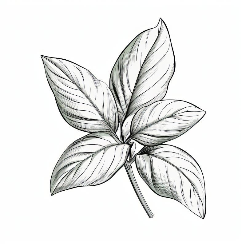 Black and White Basil Leaf Vector Drawing Stock Illustration ...