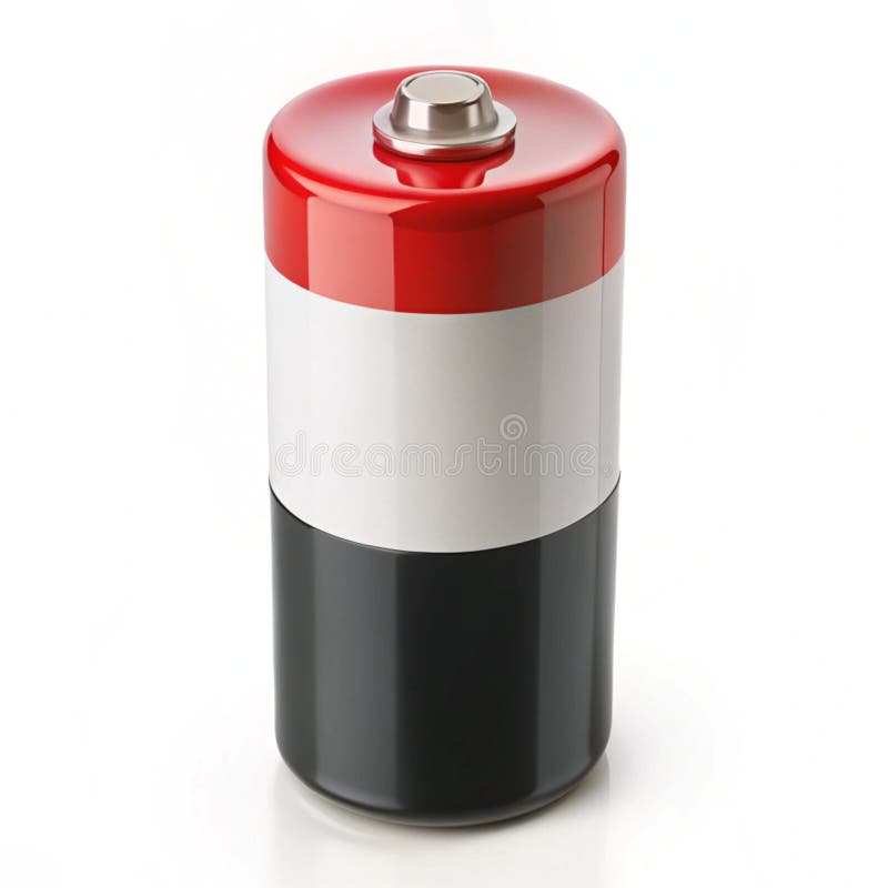 Black and White Battery with Red Cap on Top Isolated on White ...