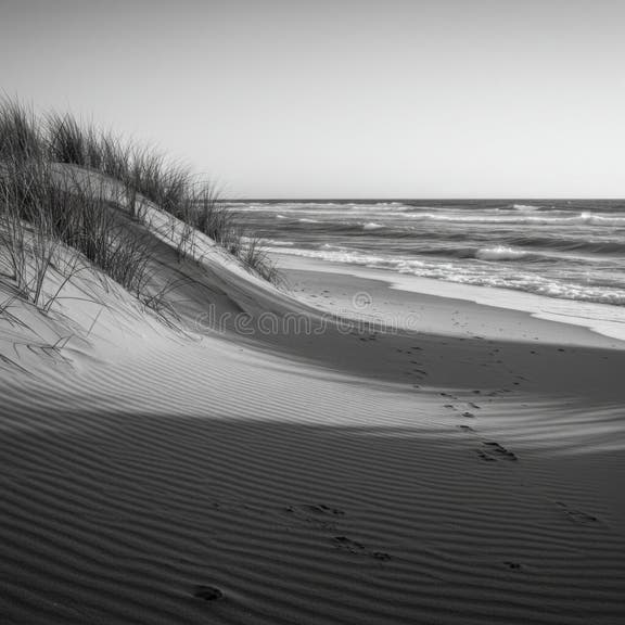 Black and White Beach Sand Dune Landscape Stock Illustration ...
