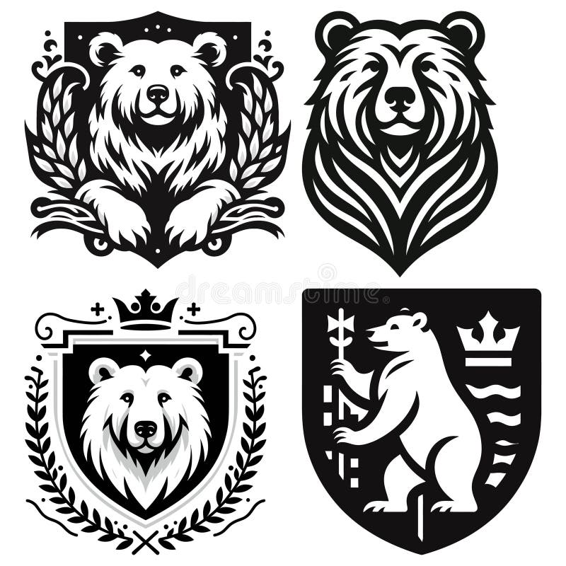 Black and White Bear Vector Illustration, Heraldic Symbols, Perfect for ...