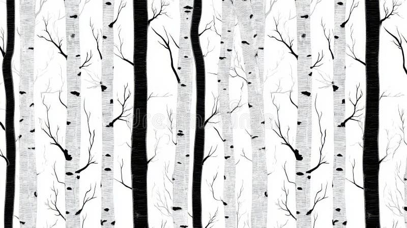 Black and White Birch Tree Forest Pattern Stock Illustration ...