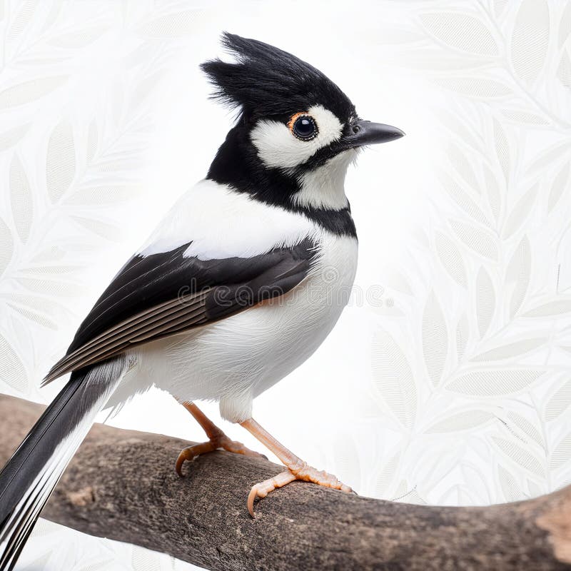 Black and White Bird with a Comb on Its Head Sits on a Tree Branch on ...