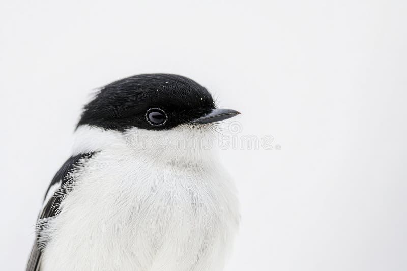 A Black and White Bird Sits Atop a Wooden Post, Its Feathers Ruffled by ...