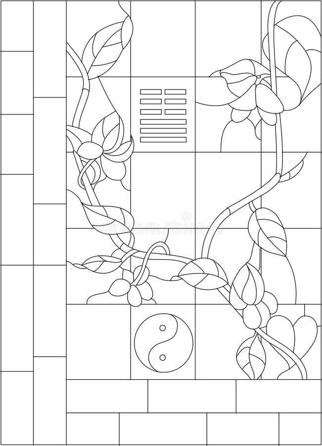 Black & White Blank for a Classic Stained-glass Window with Floral ...